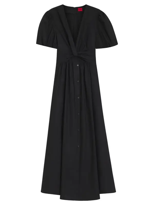 Hugo Maxi Dress With Twist Front And Balloon Sleeves - Black