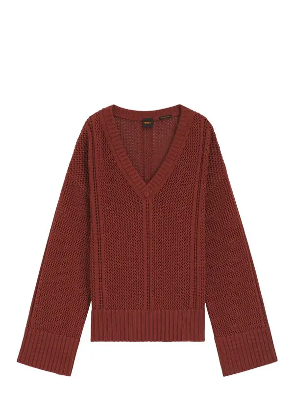 BOSS Cotton Mesh Structure Sweater With Contrast Lacing - Dark Red