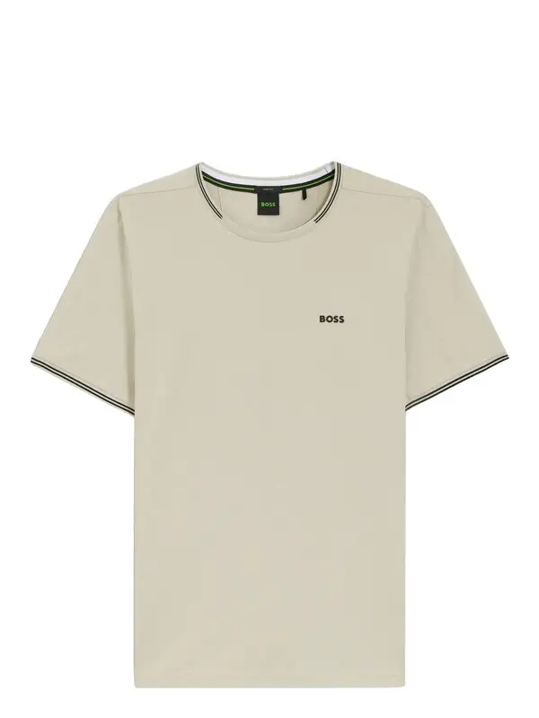 BOSS Stretch-cotton T-shirt With Stripes And Logo - Light Beige