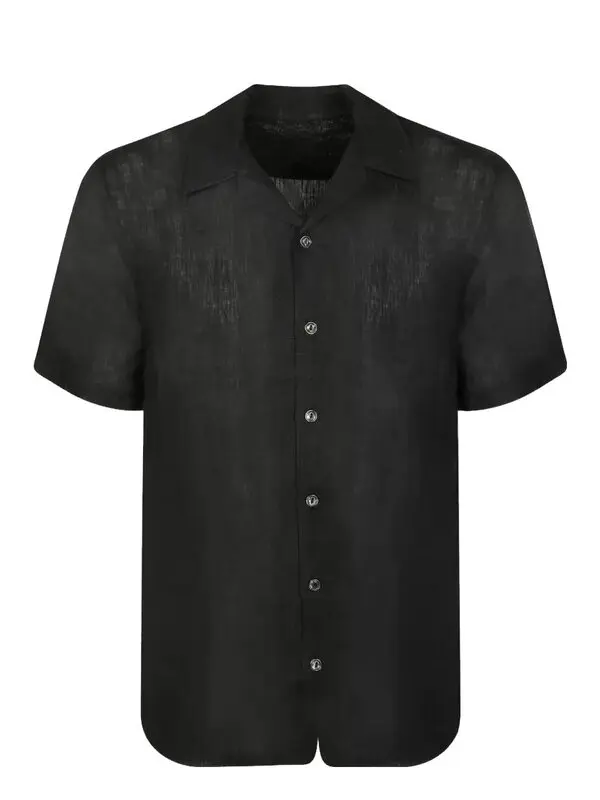 120% Lino Short-sleeved Camp-collar Shirt - Black