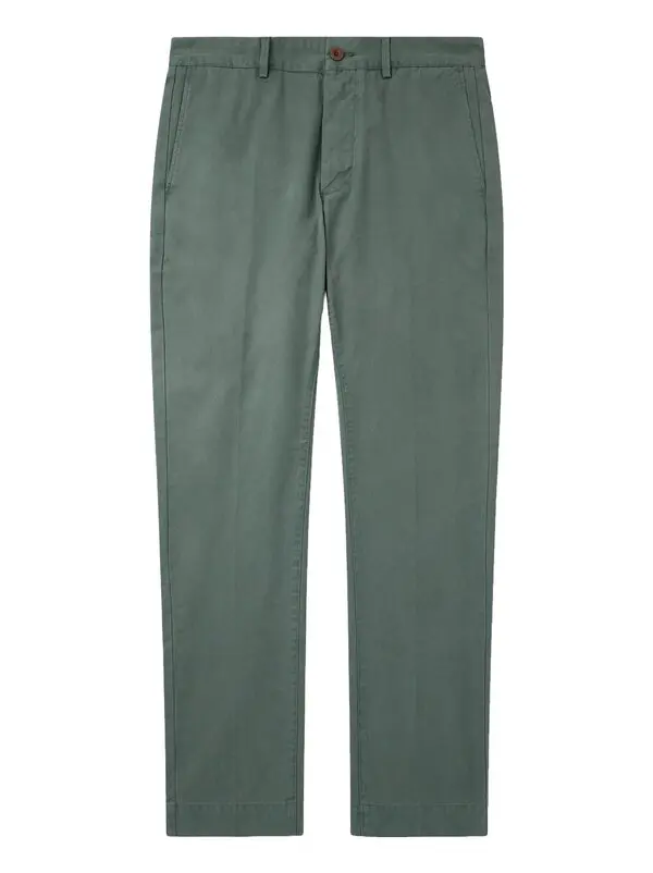 Sid Mashburn Field Straight-leg Garment-dyed Cotton-twill Trousers - Green