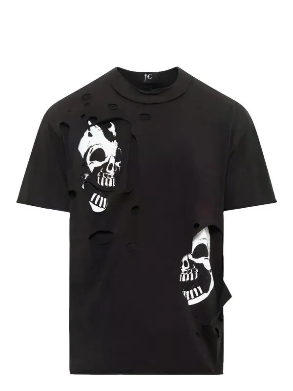 THUG CLUB Dead Inside Distressed Skull-print T-shirt - Black