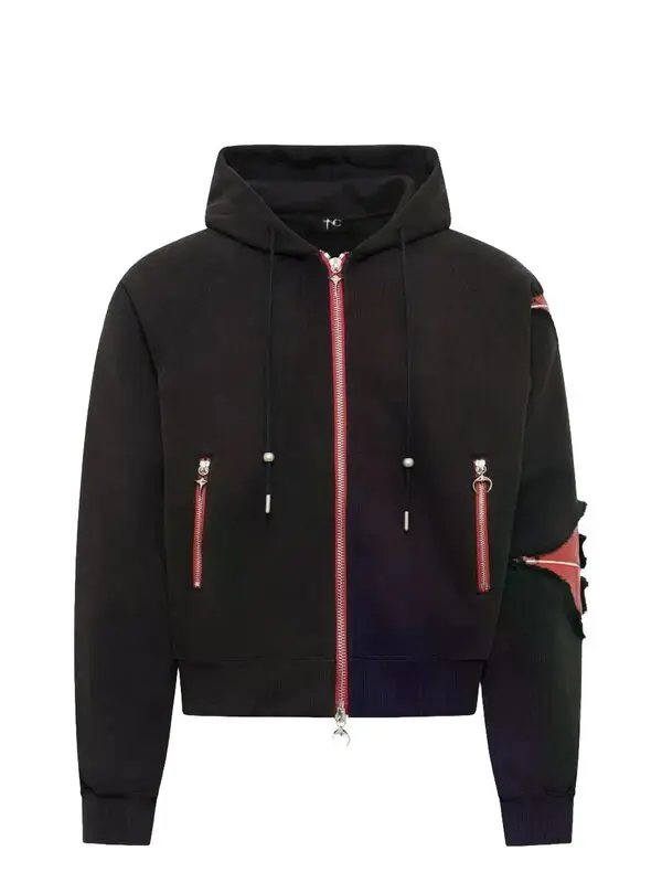 THUG CLUB Zip-up Hoodie With Embossed Logo - Black
