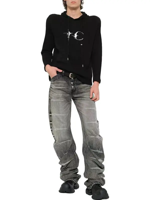 THUG CLUB Bulk Shoulder Waffle-knit Hoodie - Black