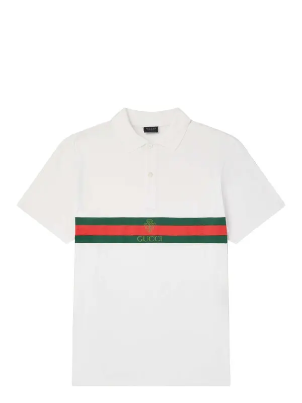 Gucci Logo-print Cotton-jersey Polo Shirt - White