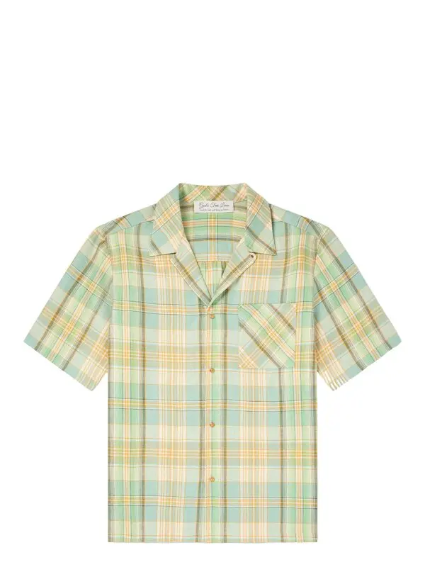 GOD'S TRUE CASHMERE Convertible-collar Checked Linen Shirt - Green