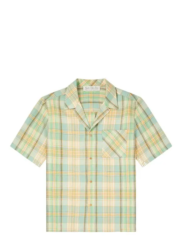 GOD'S TRUE CASHMERE Convertible-collar Checked Linen Shirt - Green