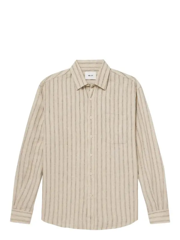 Nn07 Deon 5728 Striped Linen Shirt - Neutrals