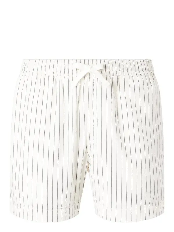 DRAKE'S Striped Cotton And Linen-blend Drawstring Shorts - White