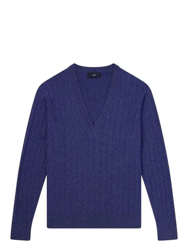 Dunhill Ribbed Cashmere V-neck Sweater - Blue