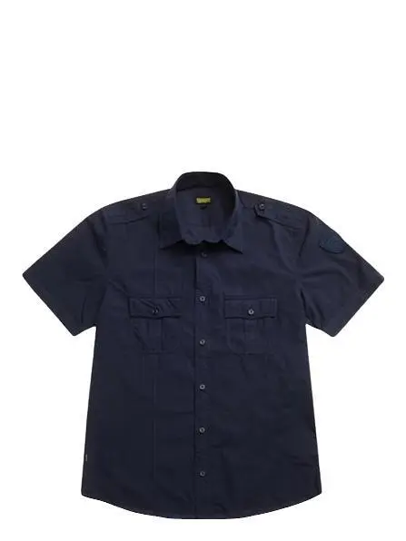 BLAUER. Militarystyle Short Sleeve Shirt - Blue