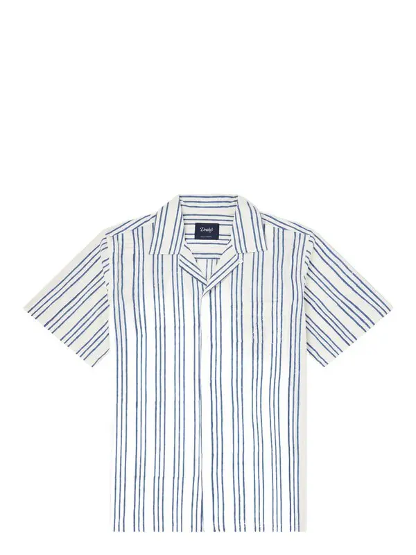 DRAKE'S Camp-collar Striped Cotton-poplin Shirt - Blue
