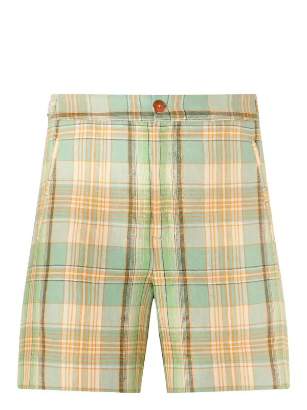 GOD'S TRUE CASHMERE Straight-leg Checked Linen Shorts - Green