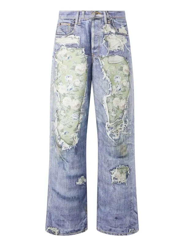 Acne Studios Wide-leg Rose-printed Cotton Jeans - Blue