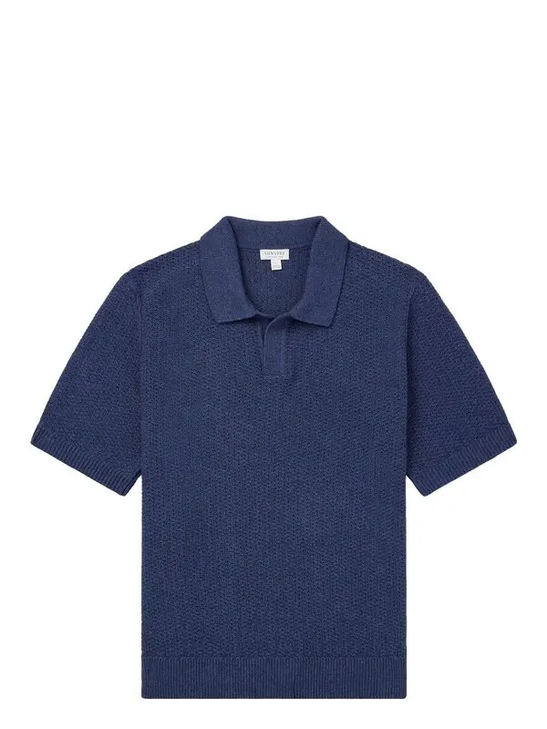 Sunspel Vintage Cotton-mesh Polo Shirt - Blue
