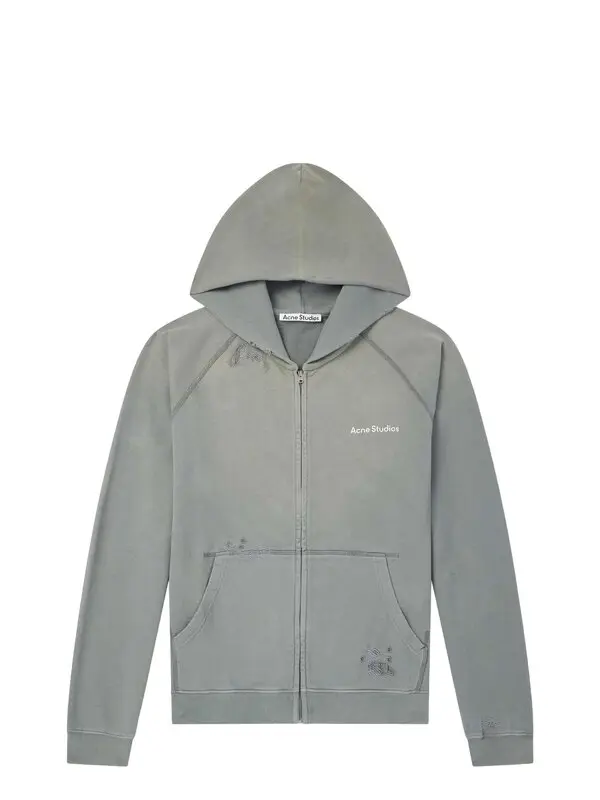 Acne Studios Embroidered Logo Zip Hoodie - Gray