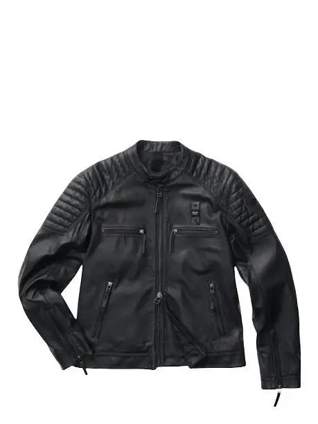 BLAUER. Crossland Traforato Leather Jacket - Black