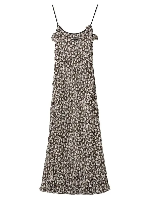 Miu Miu Floral Print Crepe De Chine Maxi Dress - Cocoa Brown/white