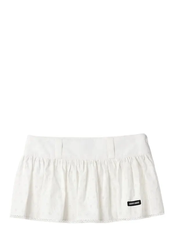 Miu Miu Slubbed Poplin And Eyelet Lace Mini Skirt - White
