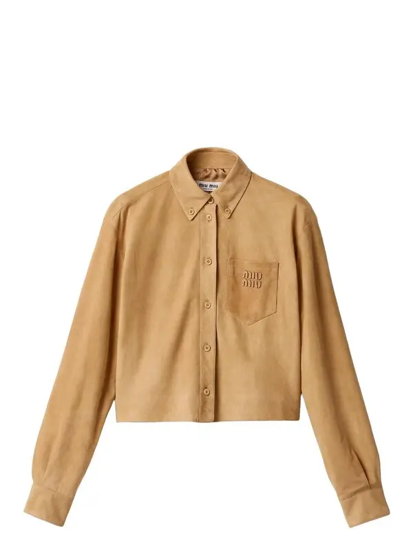 Miu Miu Cropped Suede Shirt - Caramel
