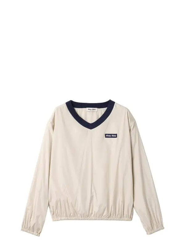 Miu Miu Technical Pongé Sweatshirt With Jacquard Logo - Opal