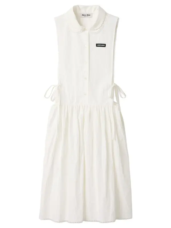 Miu Miu Sleeveless Poplin Dress With Double Embroidered Collar - White
