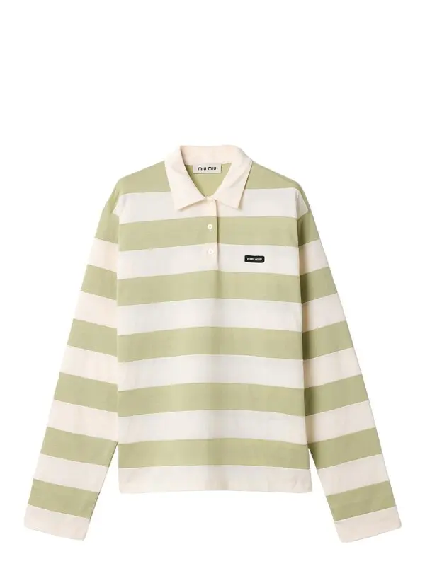 Miu Miu Striped Long Sleeve Polo Shirt - Pale Rose/agave