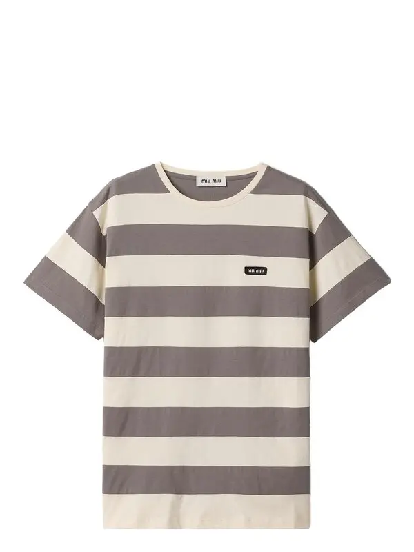 Miu Miu Striped Jersey T-shirt - Chalk/iron