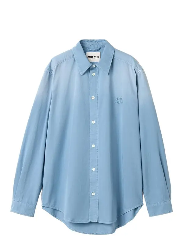 Miu Miu Oversized Washed Twill Shirt With Embroidered Logo - Astral Blue