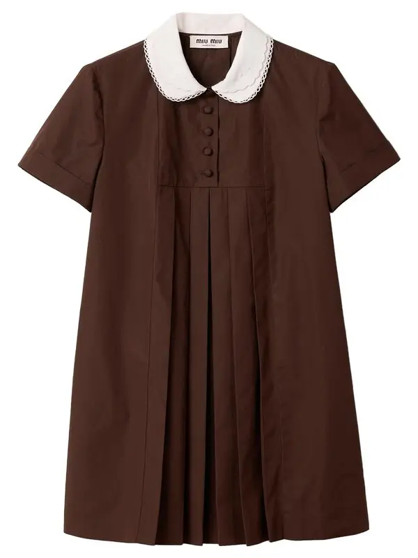 Miu Miu Poplin Dress With Embroidered Scalloped Collar - Ebony