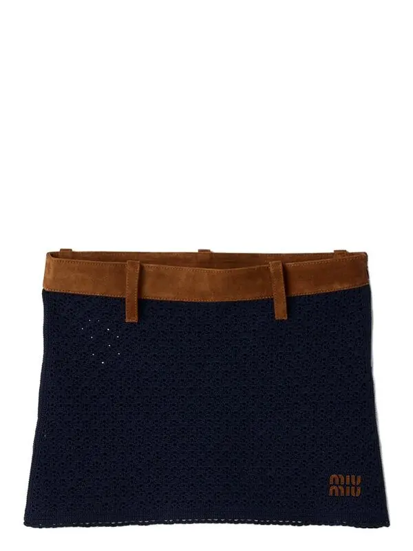 Miu Miu Crochet And Suede Miniskirt - Navy