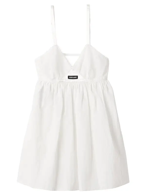 Miu Miu Slubbed Poplin And Eyelet Lace Mini Dress - White