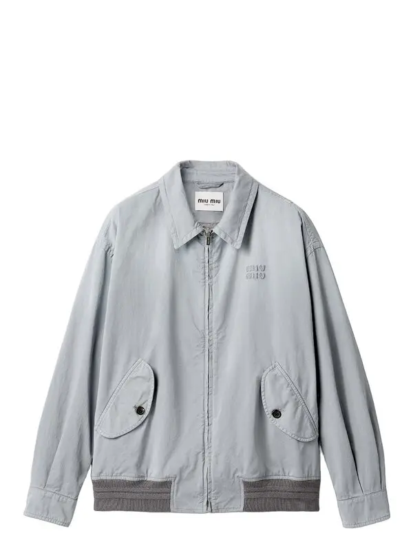 Miu Miu Oversized Twill Blouson Jacket With Embroidered Logo - Steel Gray