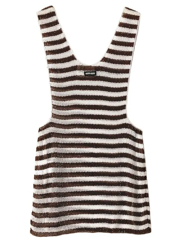 Miu Miu Embroidered Beaded Mini-dress With Plunging V-neck - Tobacco/white
