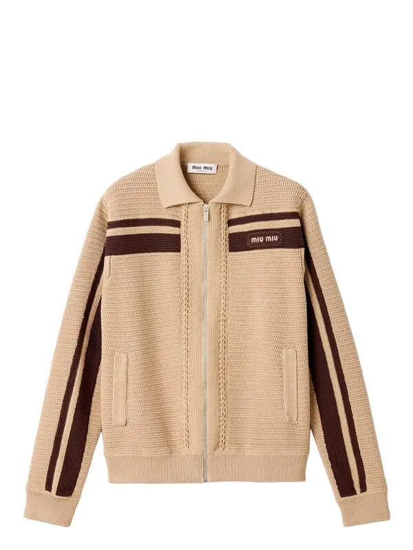 Miu Miu Cotton Crochet Zip-up Cardigan - Sand/cocoa Brown