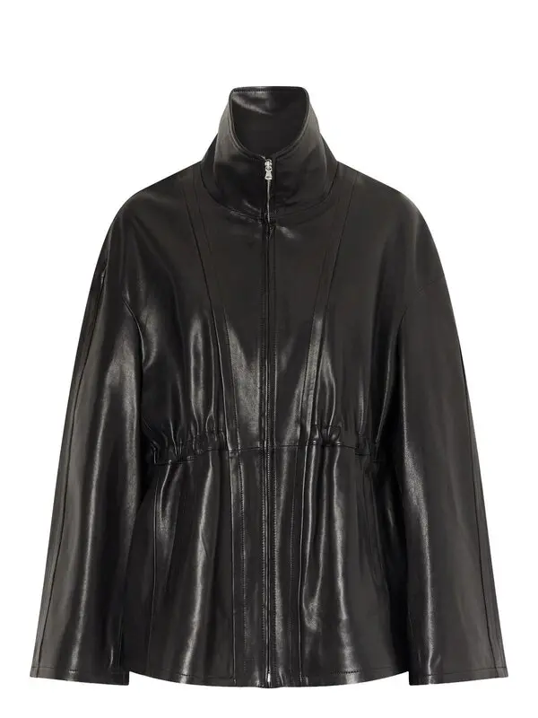 Nour Hammour Passage Leather Jacket With Funnel Neck - Black
