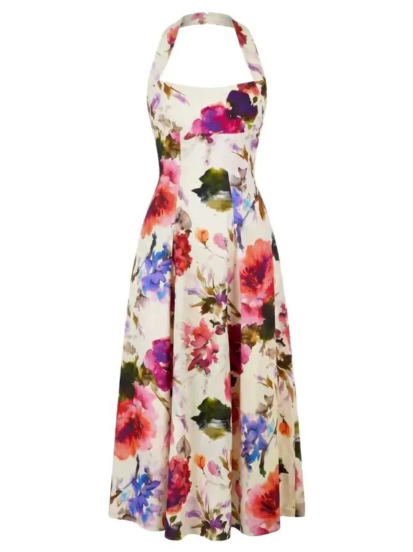 NICHOLAS Elisabeth Floral-print Halterneck Dress - White