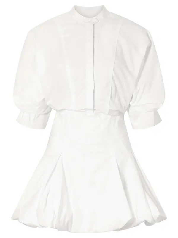 Simkhai Effie Bubble Pleated Cotton-blend Poplin Mini Dress - White
