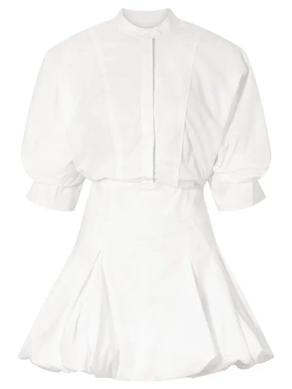 Simkhai Effie Bubble Pleated Cotton-blend Poplin Mini Dress - White