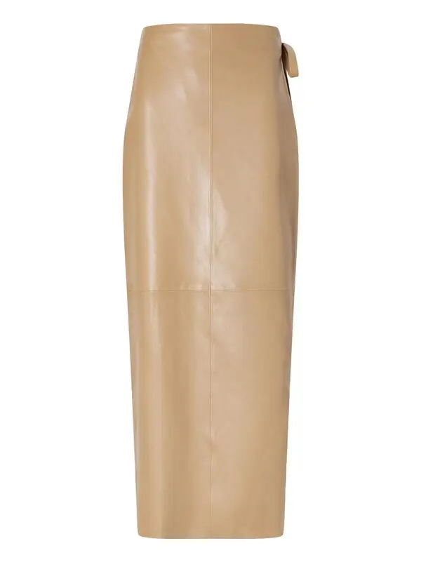 Nour Hammour Paneled Leather Maxi Wrap Skirt - Brown