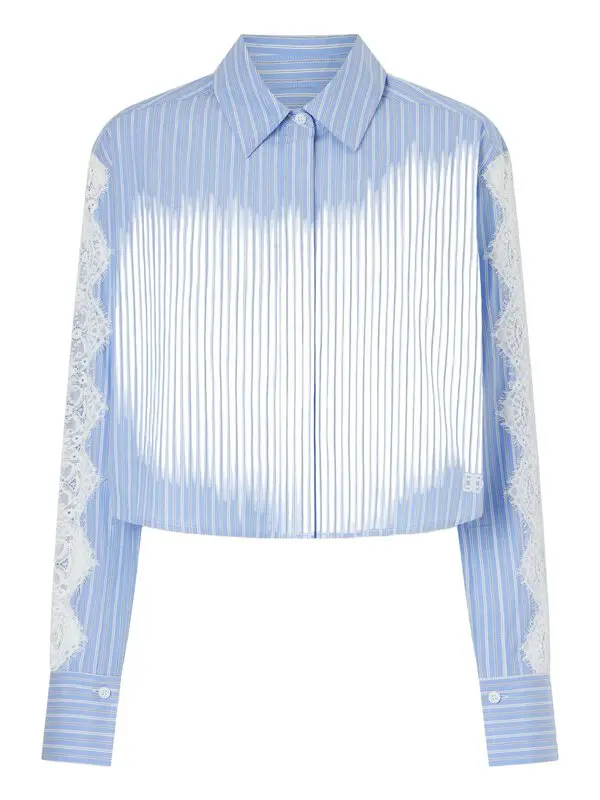 Simkhai Renata Cropped Lace-trimmed Striped Cotton-poplin Shirt - Blue
