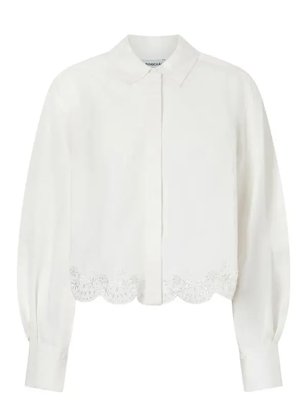 Simkhai Ames Cropped Broderie Anglaise Linen-blend Shirt - White