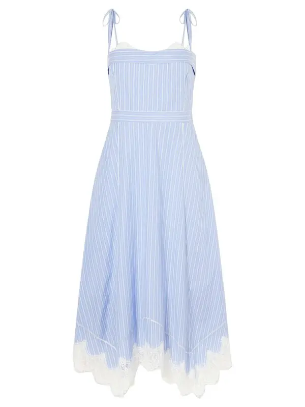 Simkhai Avaleigh Lace-trimmed Striped Cotton-poplin Midi Dress - Blue