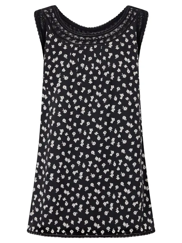 Posse Danielle Floral-print Lace-trimmed Cotton Mini Dress - Black
