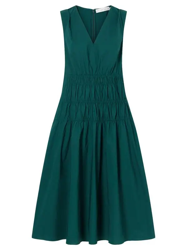 Proenza Schouler White Label Shirred Cotton-blend Poplin Midi Dress - Green