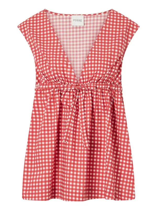 Posse Lindie Checked Cotton-poplin Top - Red