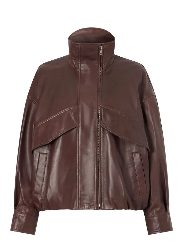 Nour Hammour Roland Leather Zip-up Jacket - Brown