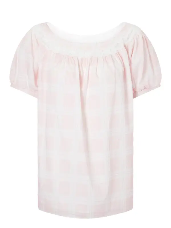 Posse Marilyn Lace-trimmed Checked Cotton Blouse - Pink
