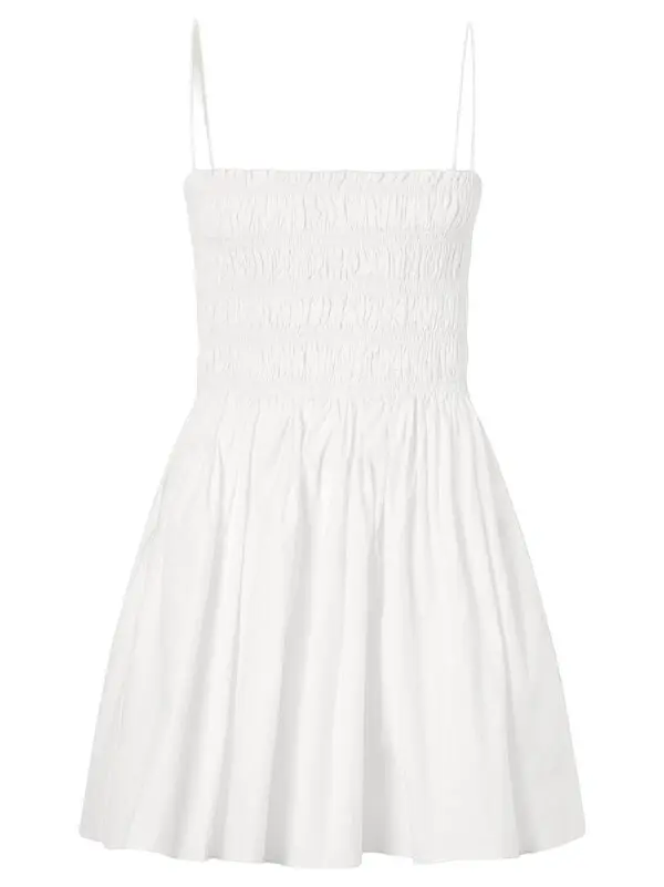Matteau Shirred Cotton Mini Dress - White