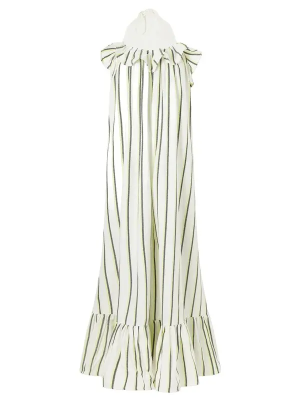 MARRAKSHI LIFE Ruffled Striped Cotton Maxi Dress - Neutrals